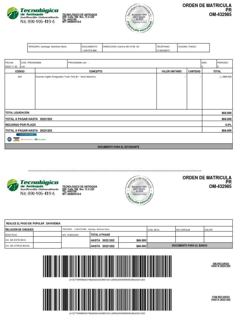 Recibo Pago Track Test B1 | PDF