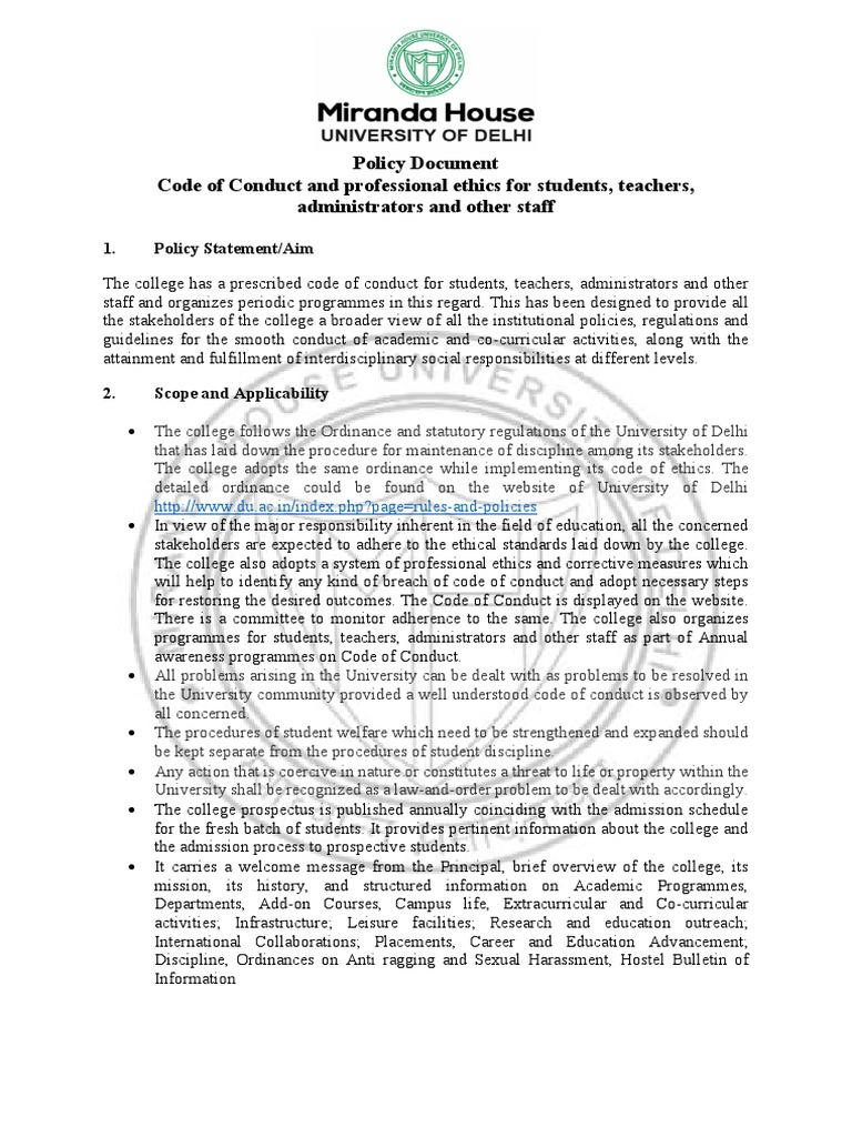 Code of Conduct | Download Free PDF | Sexual Harassment | Teachers