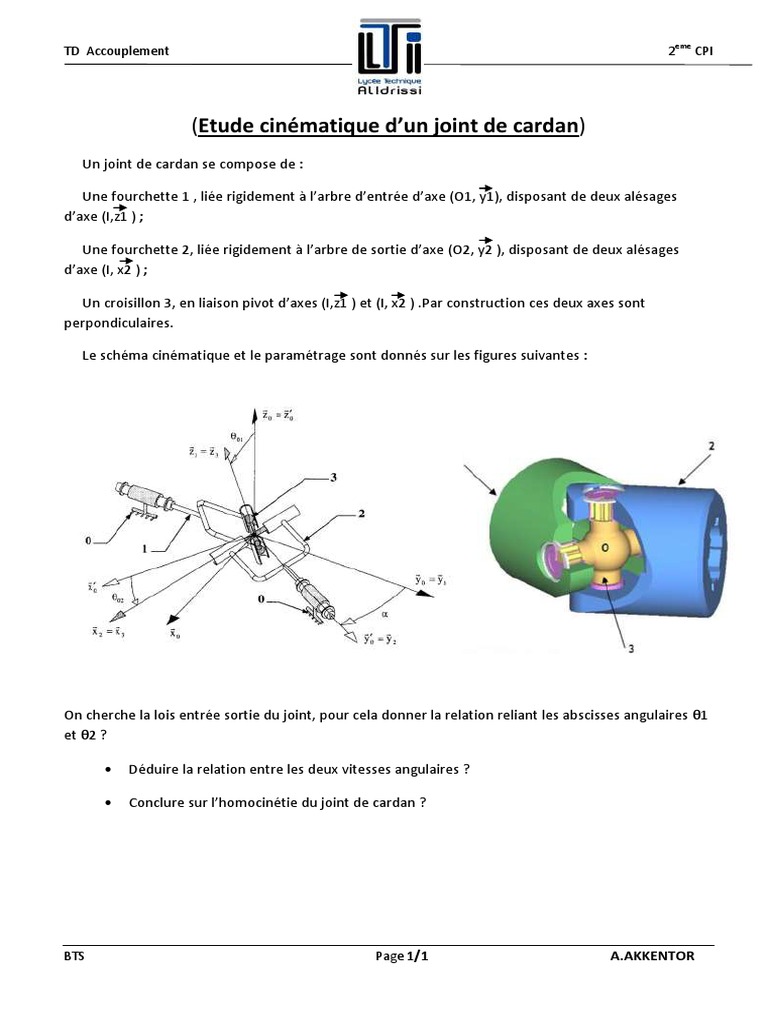 Étude cinématique du joint de cardan | PDF