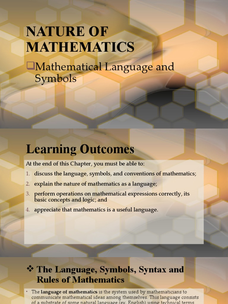 Nature of Mathematics Mathematical Language and Symbols | PDF | Set ...
