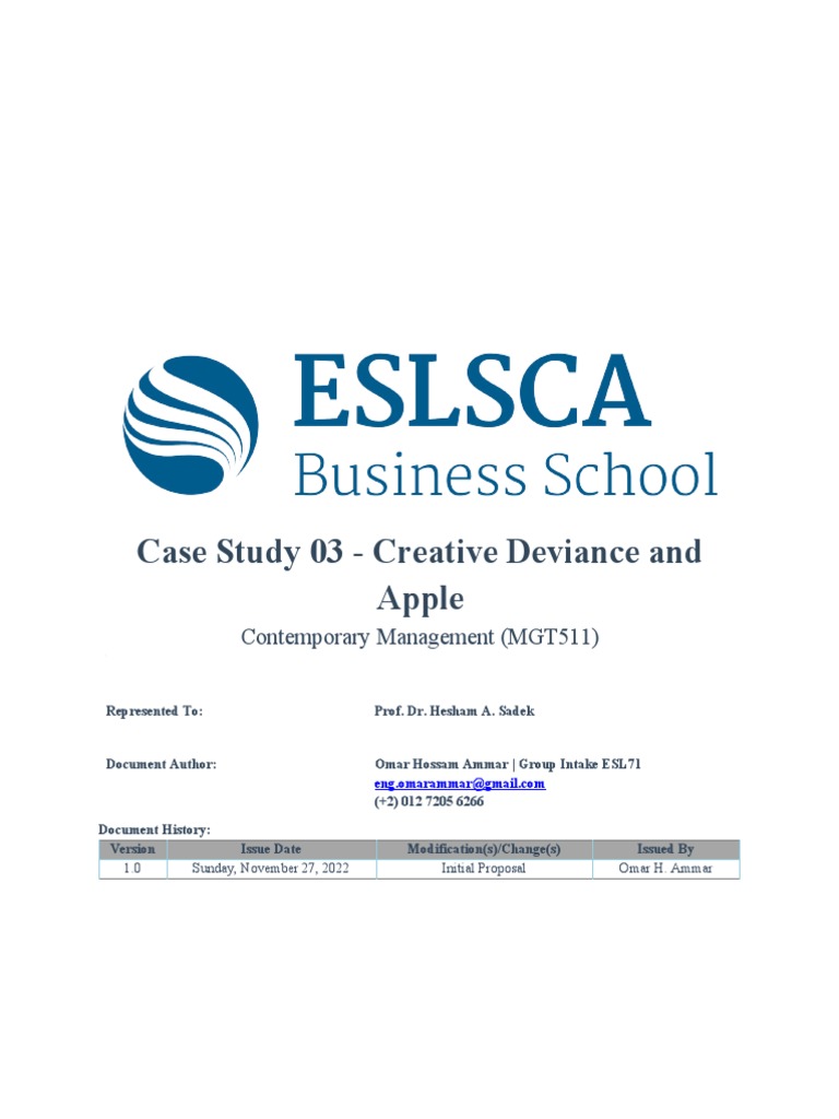 Case Study 03 - Creative Deviance & Apple | PDF | Incentive | Workplace