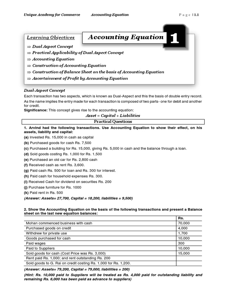 1 Accounting Equation Unique | PDF | Debits And Credits | Balance Sheet