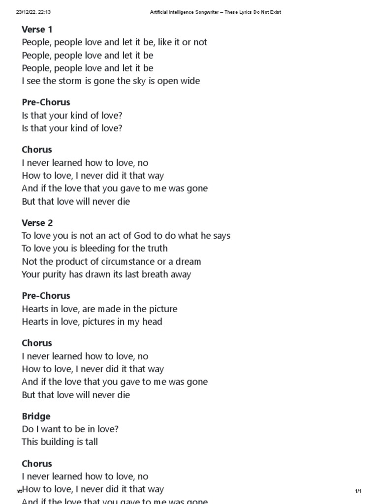Artificial Intelligence Songwriter - These Lyrics Do Not Exist v12 | PDF