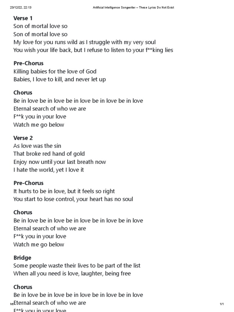 Artificial Intelligence Songwriter - These Lyrics Do Not Exist - v10 | PDF
