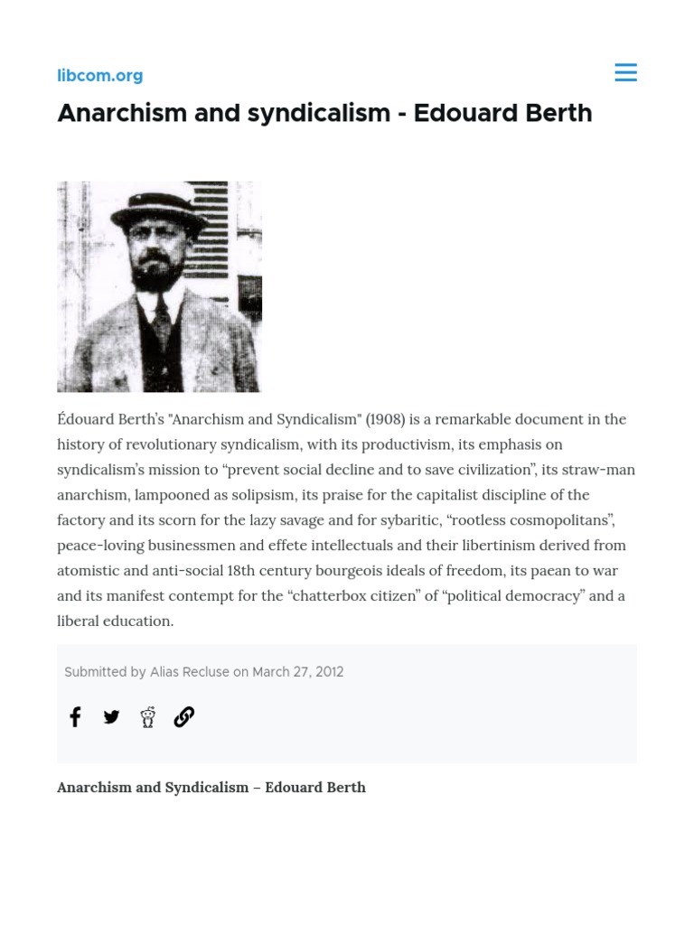 Anarchism and Syndicalism - Edouard Berth | PDF | Anarchism | Anarchy