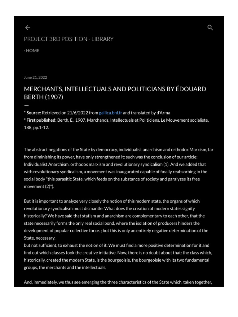 Merchants, Intellectuals and Politicians by Édouard Berth (1907) | PDF ...