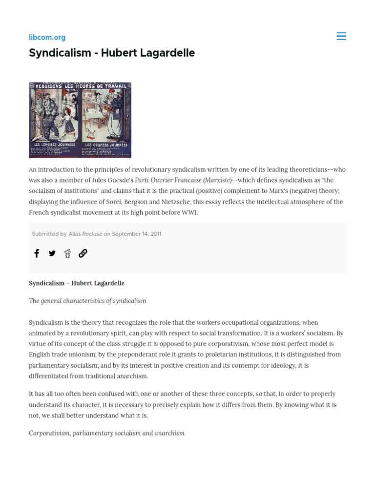 Syndicalism - Hubert Lagardelle | PDF | Syndicalism | Socialism