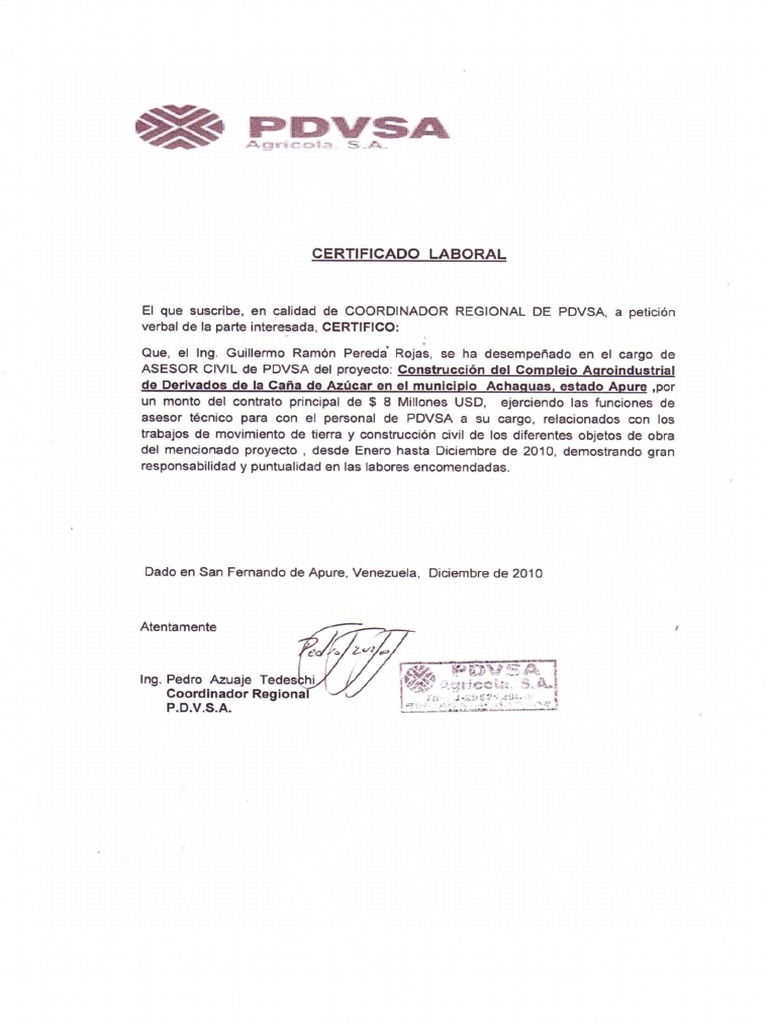 Certificado Pdvsa 2010 | PDF