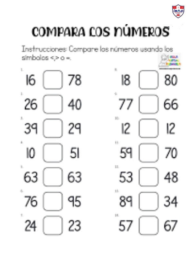 Ficha de Matematica Comparacion de Numeros | PDF