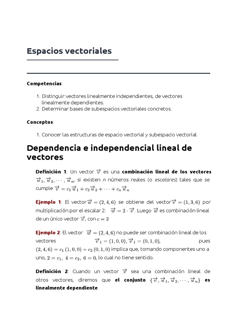 Espacios Vectoriales – Taller de Matemáticas | PDF | Espacio vectorial | Base (álgebra lineal)