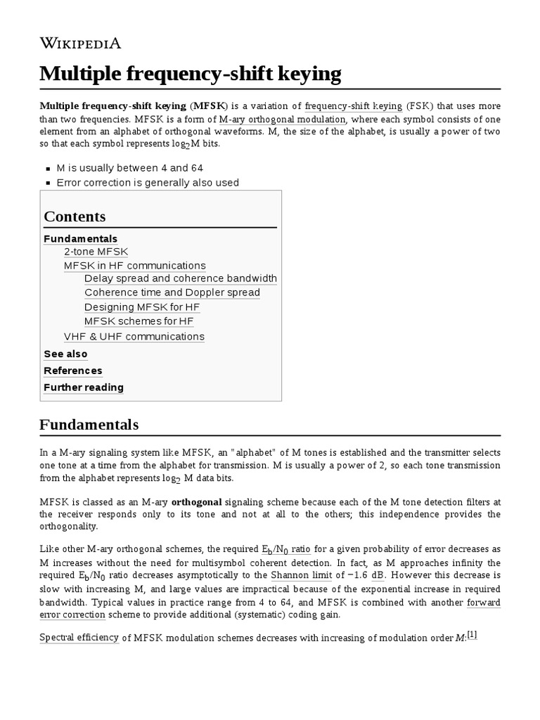 Multiple Frequency-Shift Keying | PDF | Communication | Information And Communications Technology