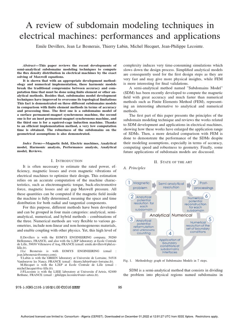 A Review of Subdomain Modeling Techniques in Electrical Machines Performances and Applications ...