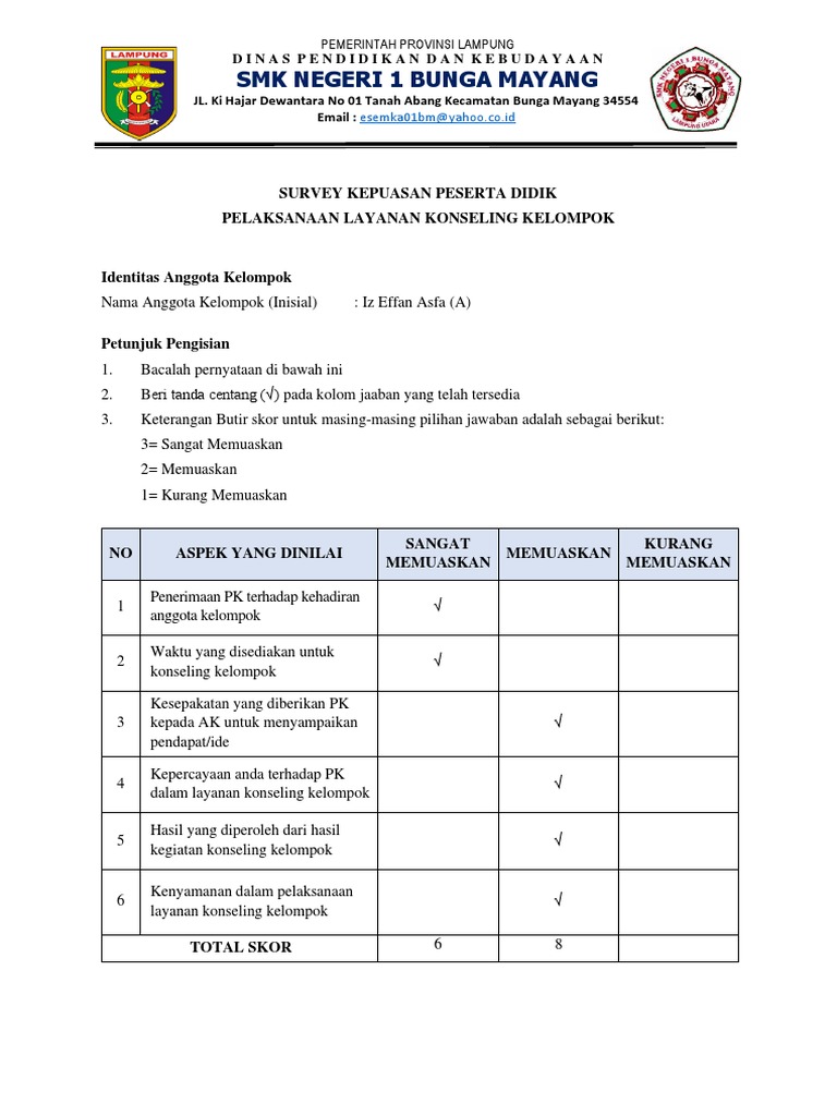 Survey Kepuasan Peserta Didik Layanan Konseling Kelompok - Berseragam ...