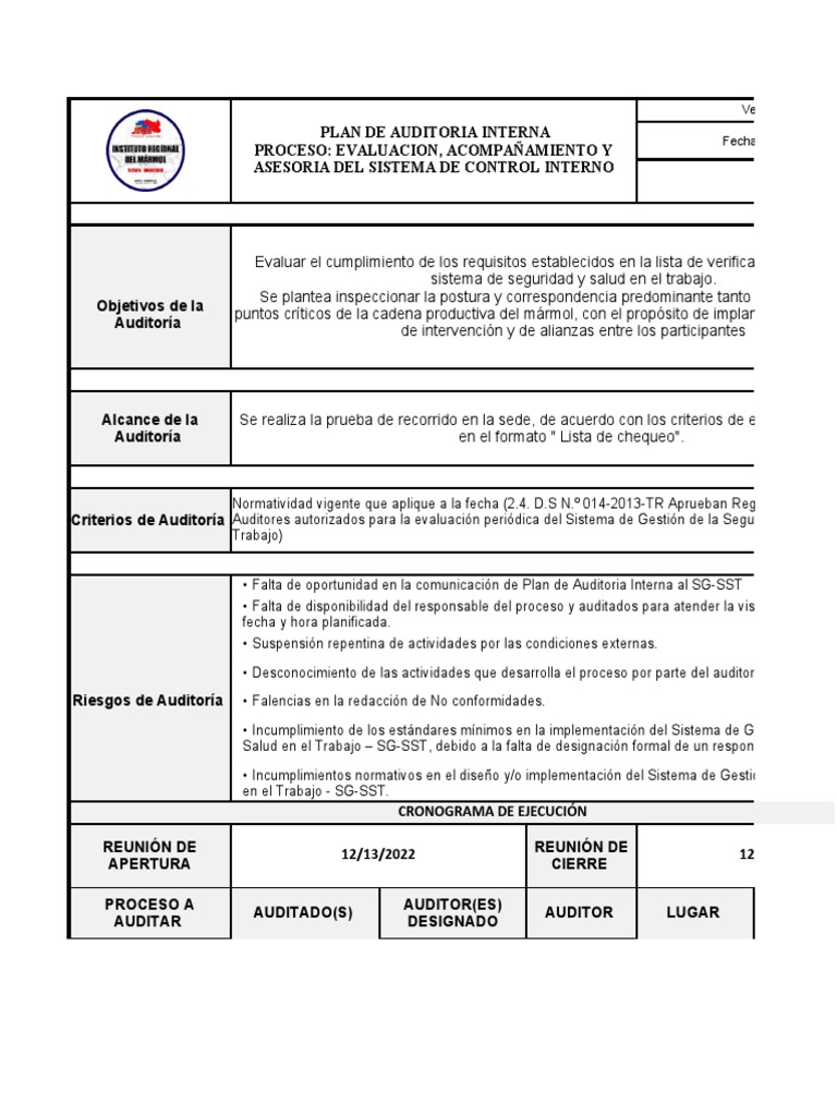 Plan de Auditoria Interna | PDF | Auditoría | Contralor