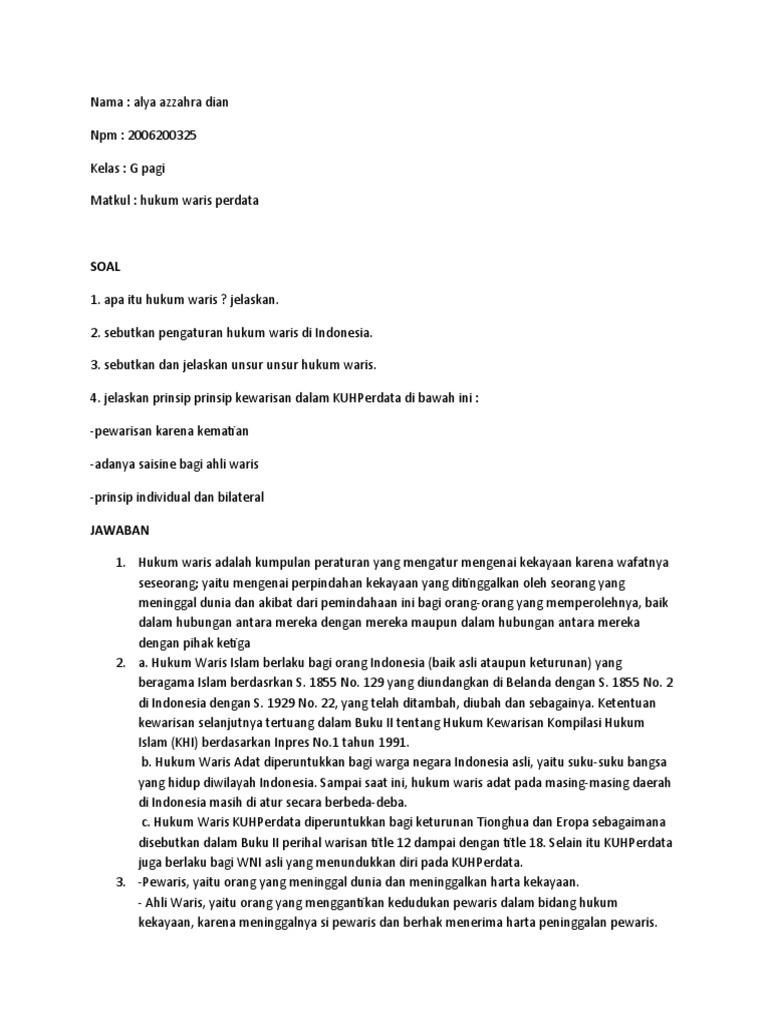 Pengertian Hukum Waris Perdata | PDF