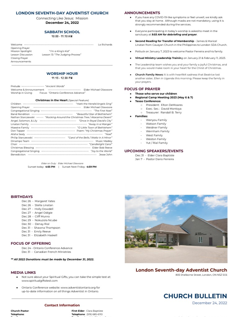 London SDA Church Bulletin | PDF | Seventh Day Adventist Church ...