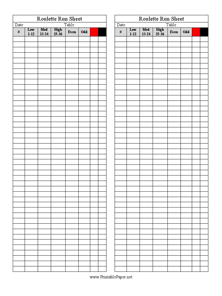 Roulette Score Sheet | PDF