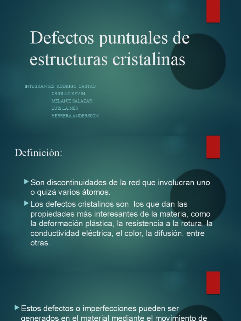 Defectos Puntuales de Estructuras Cristalinas | PDF