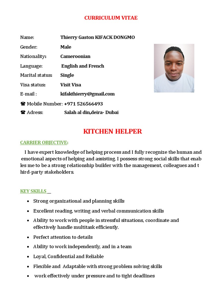 Thierry Kitchen Helper CV | PDF