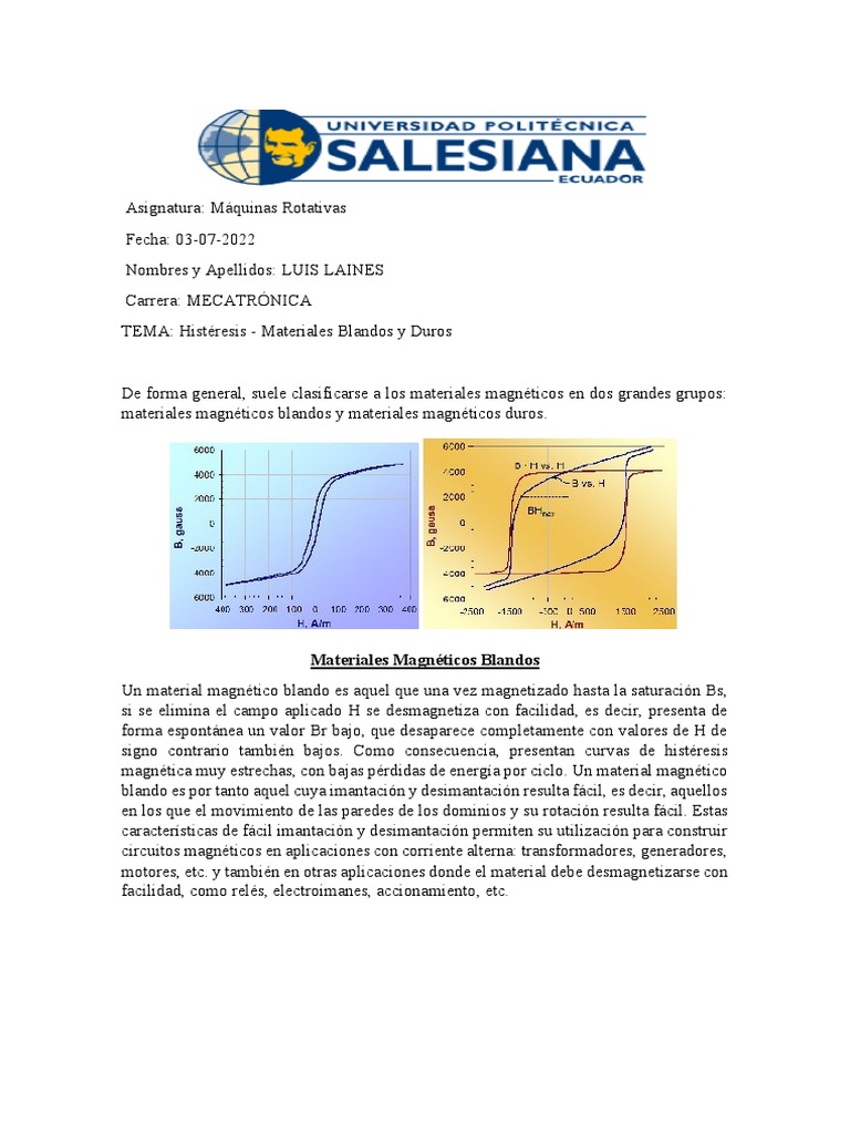 Histéresis - Materiales Blandos y Duros | PDF | Imán | Ferromagnetismo