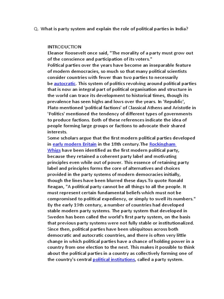 What Is Party System and Explain The Role of Political Parties in India ...