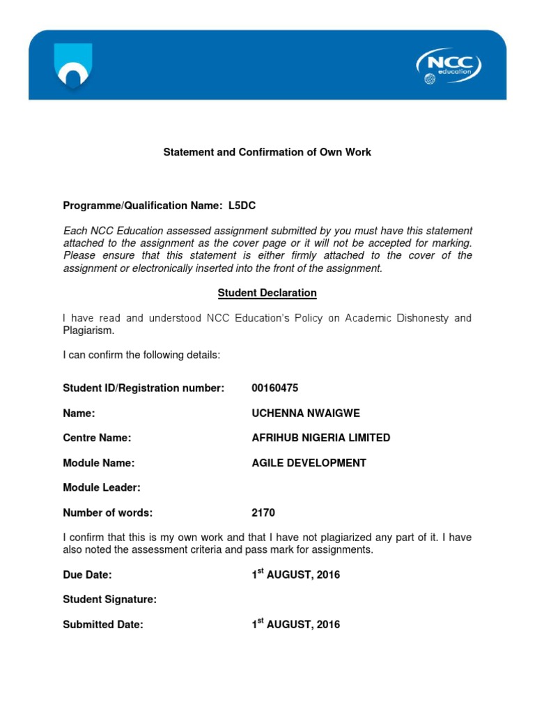 Agile Development Assignment Statement | PDF | Agile Software ...