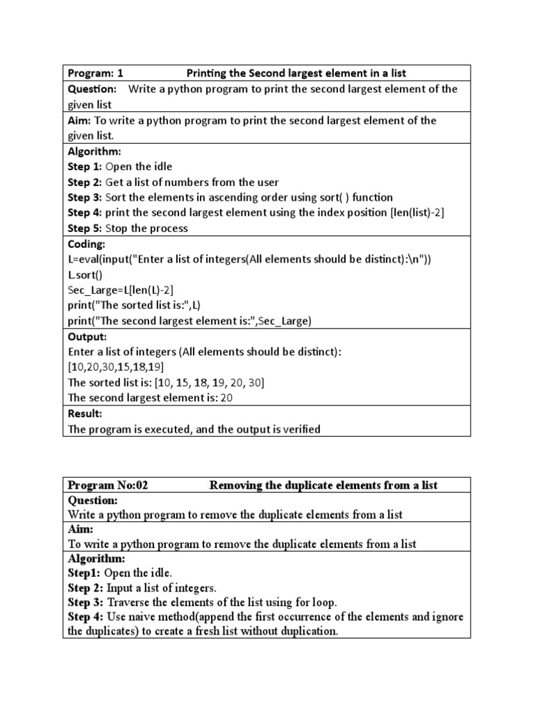 Python Programs for List and Tuple Operations | PDF | Programming ...