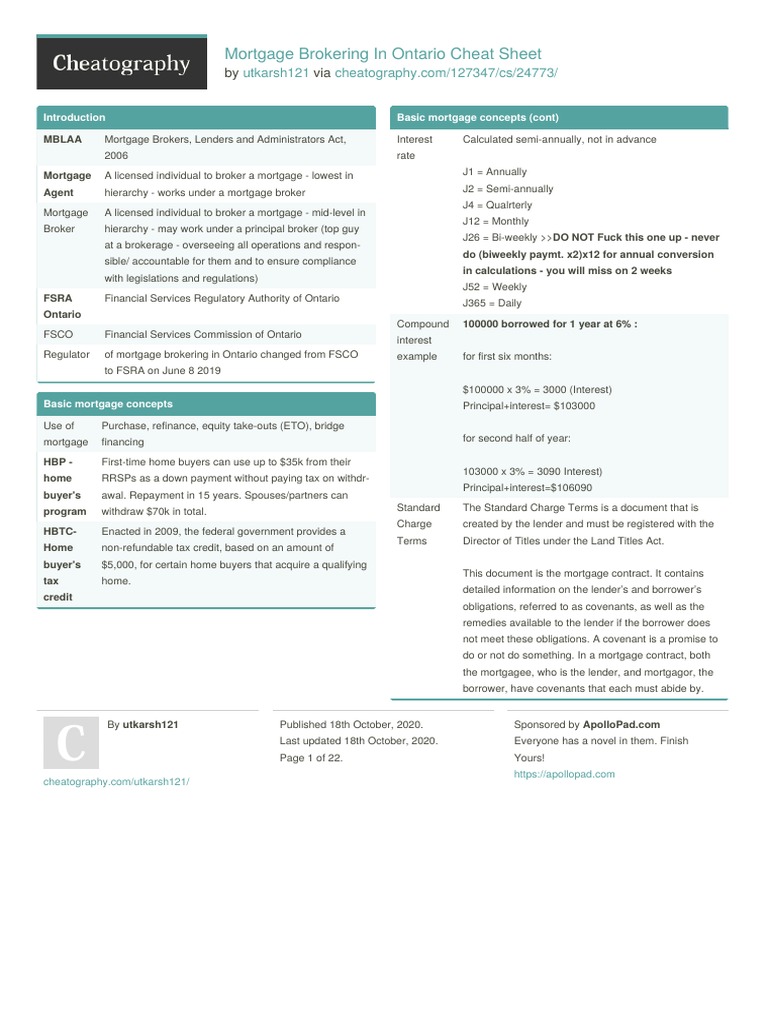 Mortgage Exam Ontario Cheatsheet | PDF | Mortgage Loan | Finance ...