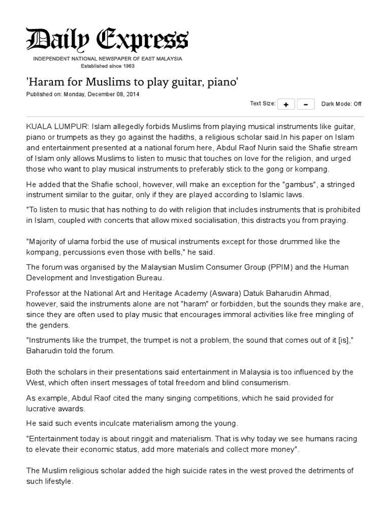 'Haram For Muslims To Play Guitar, Piano' - Daily Express Online ...