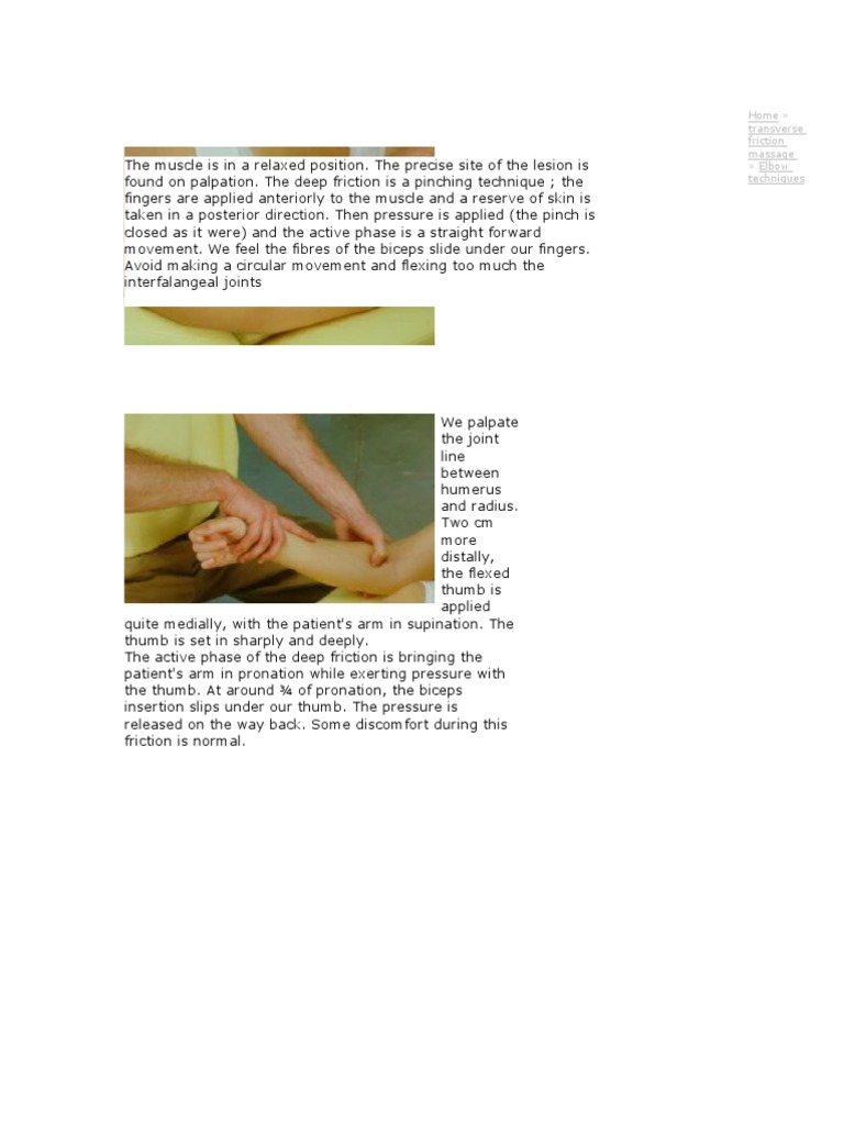 Elbow Friction Massage | PDF | Elbow | Anatomical Terms Of Motion