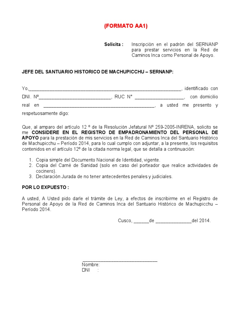 Formato AA1 Solicitud PP - AA. | PDF