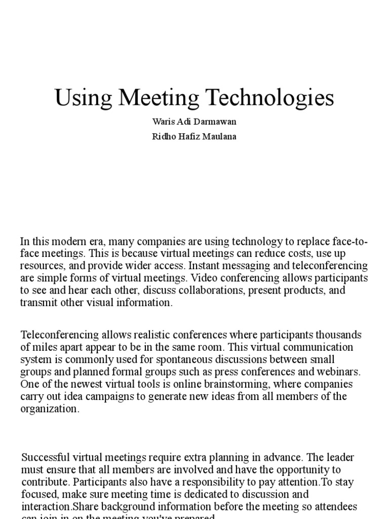 Using Meeting Technologies | PDF | Web Conferencing | Computing