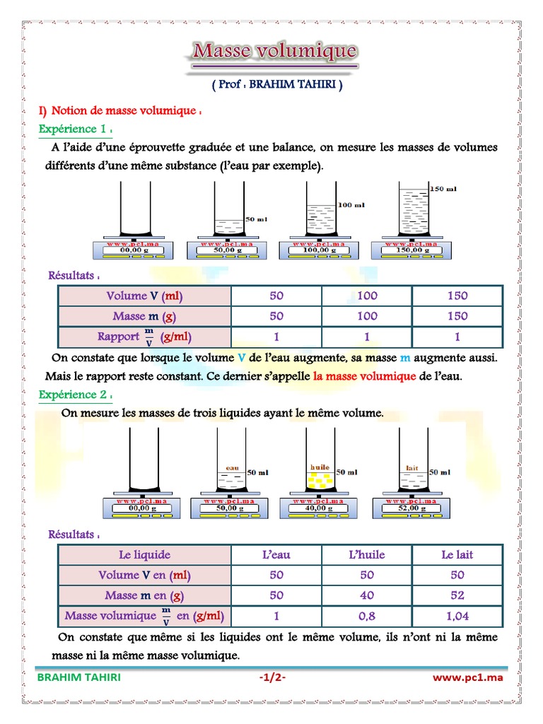 Masse Volumique | PDF | Densité | Physique