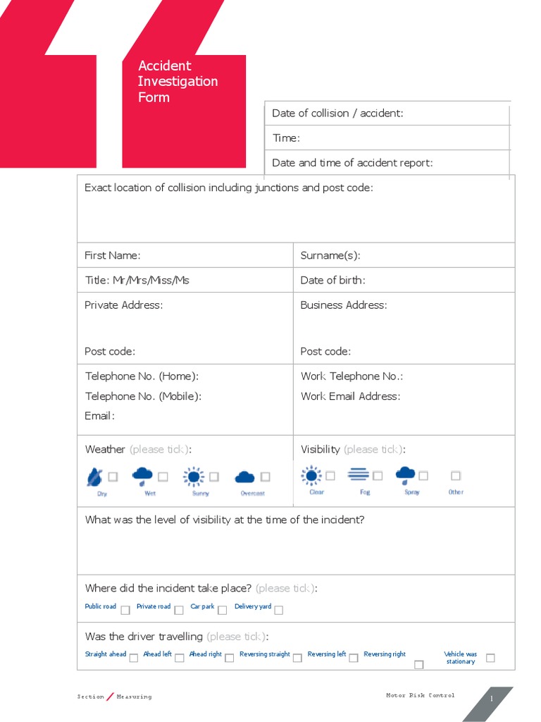 Accident Investigation Form Template | PDF | Traffic Collision | Road ...