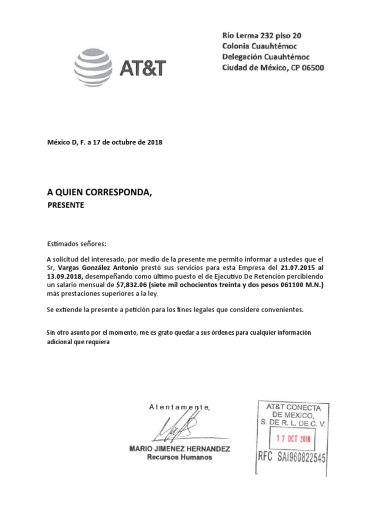 Carta de Recomendacion Att | PDF