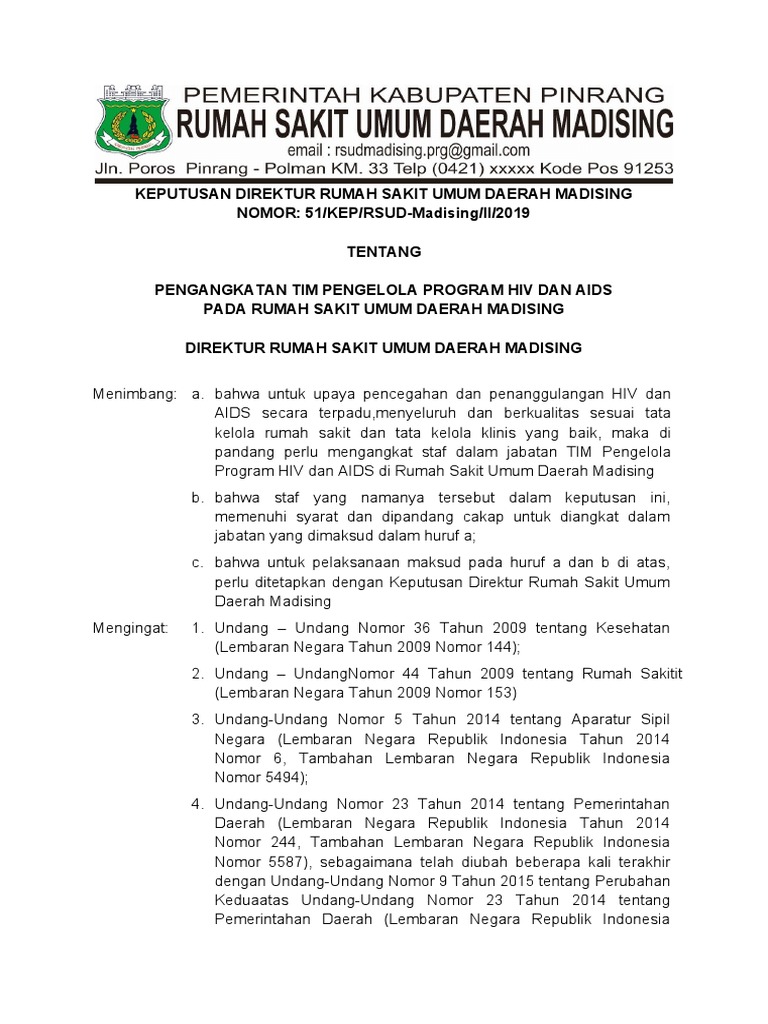 Pengangkatan Tim HIV/AIDS RSUD Madising | PDF | Pengembangan Diri