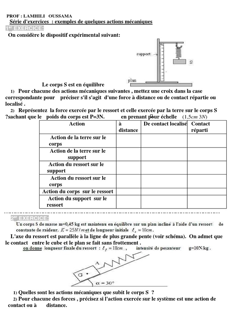 Serie Des Exemples D'action Mecanique A | PDF | Obliger | Poids