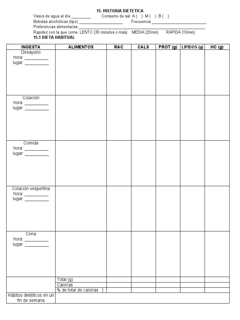 Recordatorio 24 Horas Nutricion | PDF