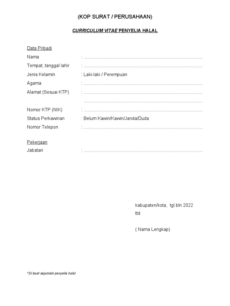 3 CV Penyelia Halal | PDF