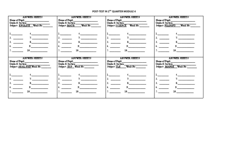 Module 4 Post-Test Answer Sheets | PDF