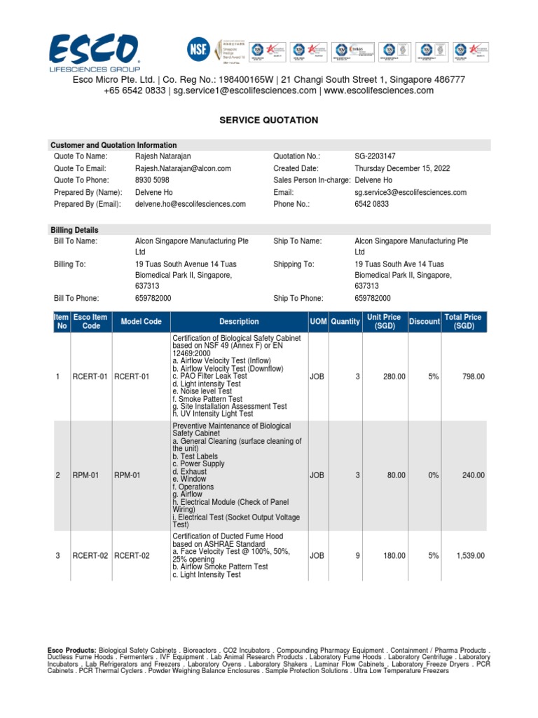 Esco Micro Pte. Ltd. - Co. Reg No.: 198400165W - 21 Changi South Street 1, Singapore 486777 ...