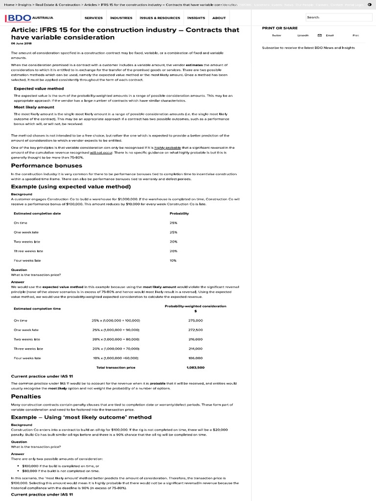 Article IFRS 15 For The Construction Industry - Contracts That Have ...