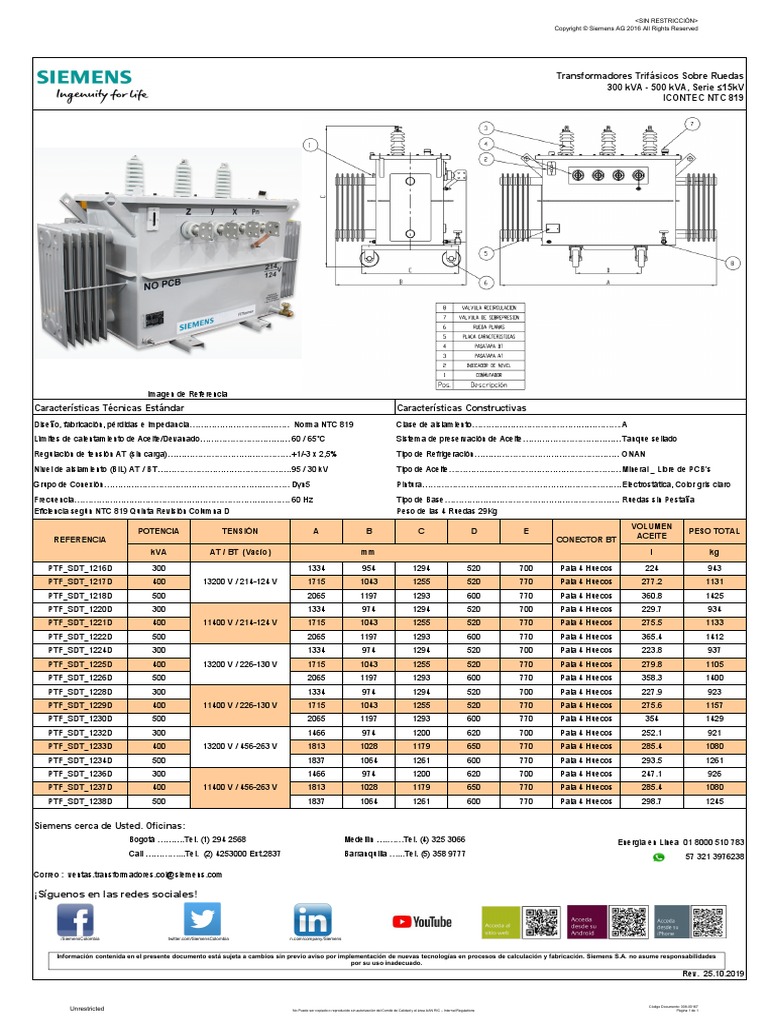 PTF SDT Co 3f Sobre Ruedas 300kva 500kva S 15kv | PDF | Transformador ...