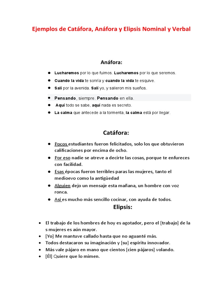 Ejemplos de Catáfora | PDF