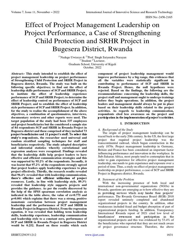Effect of Project Management Leadership On Project Performance, A Case ...