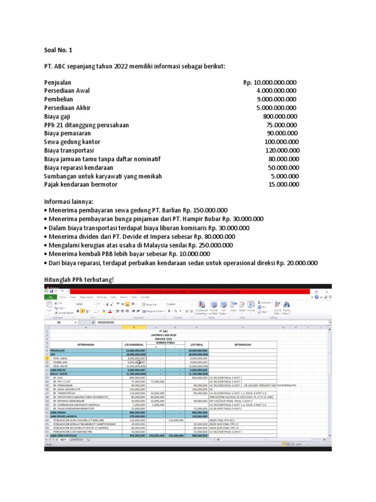 Latihan PPH Badan | PDF | Pengelolaan Keuangan & Uang