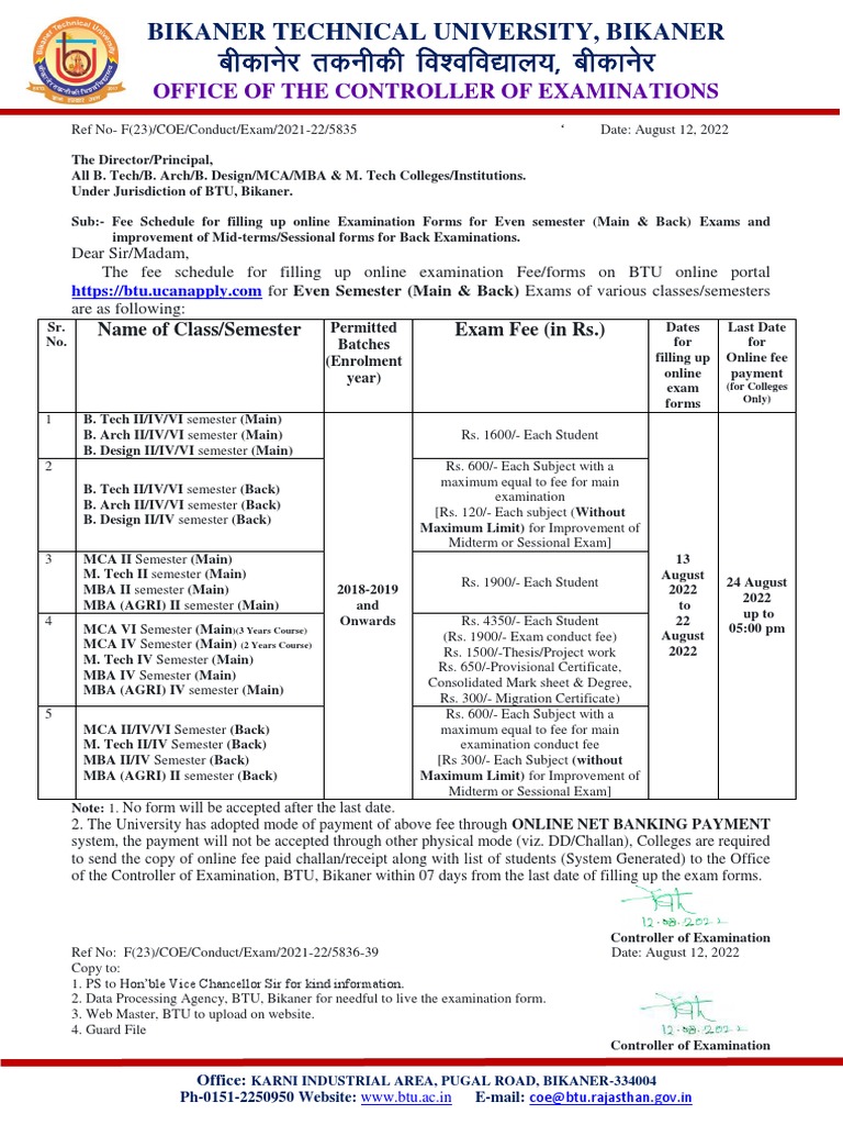 Examination Form Even Semesters | PDF | Academic Term | Master Of ...