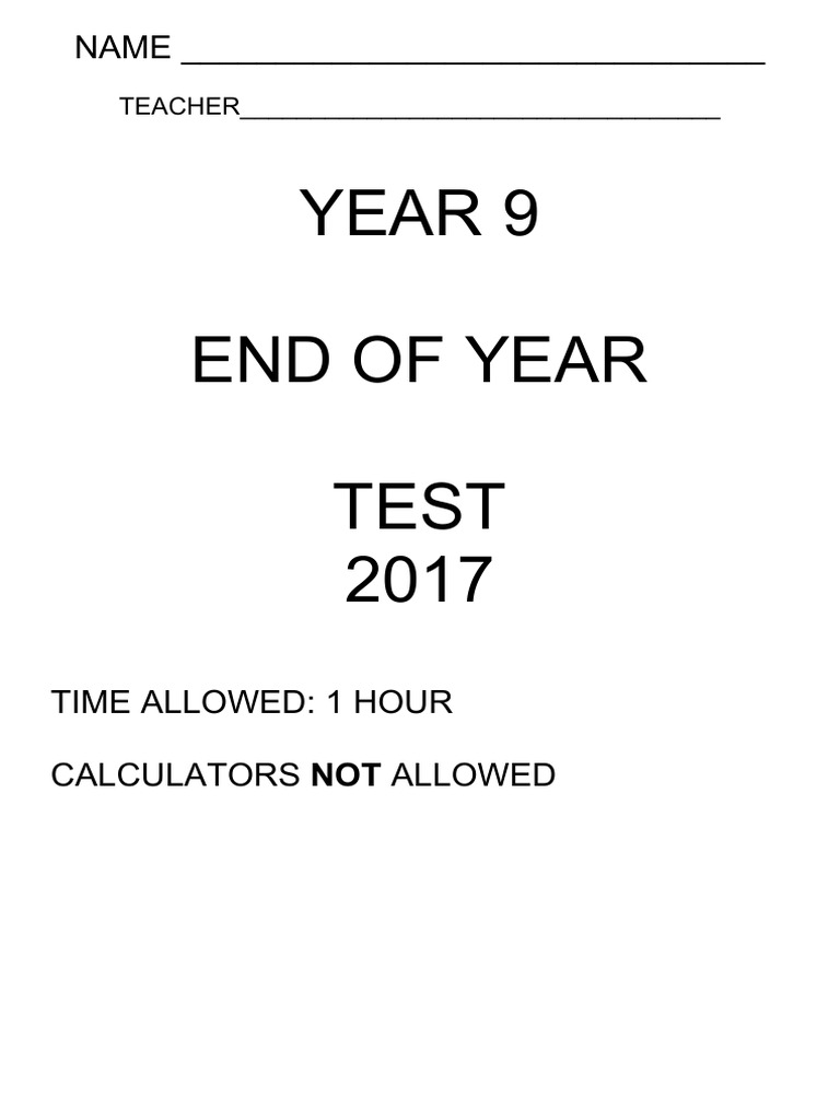 Year 9 End of Year Maths Test 2017 | PDF