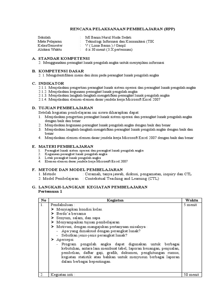 RPP TIK Kelas 5 Banin | PDF | Karier & Perkembangan