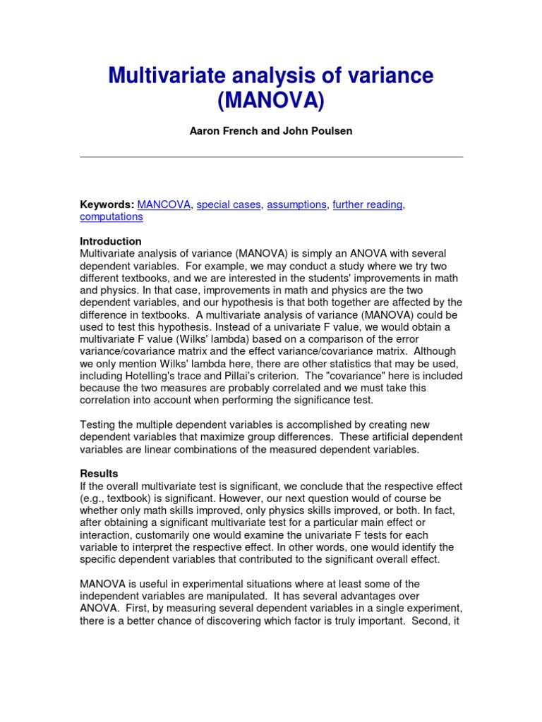 Multivariate Analysis - MANOVA | PDF | Analysis Of Variance | Matrix ...